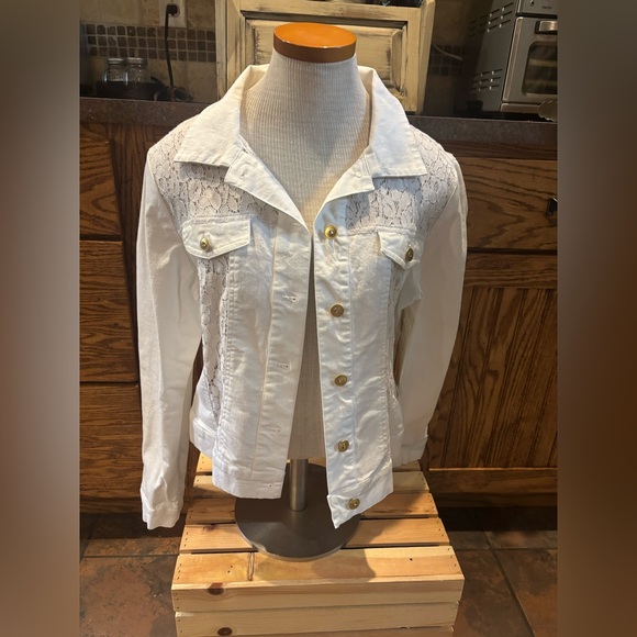 Boston Proper | Jackets & Coats | Boston Proper White Lace Jean Jacket ...